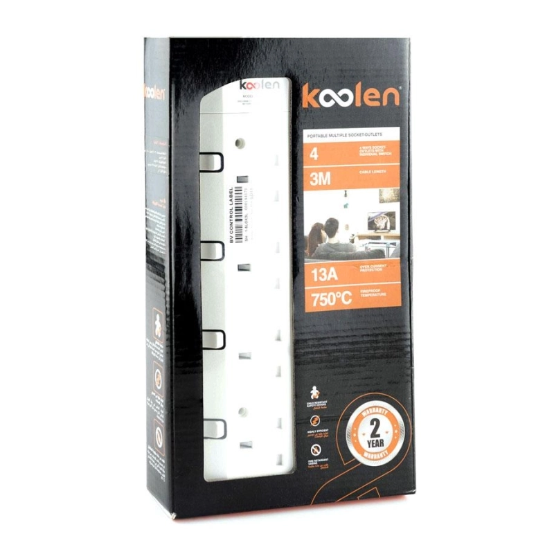 Koolin Electrical Socket, 4 Plugs, 3 Meter, White - Summer Echo